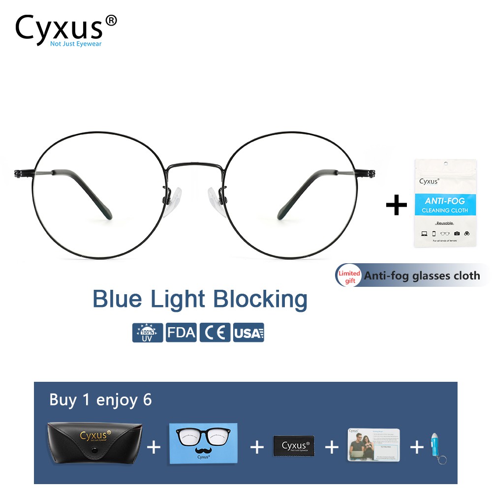 Cyxus Blue Light Blocking Computer Glasses Round Frame Metal Unisex ...