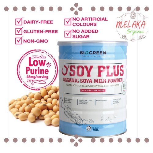 BIOGREEN O'Soy Plus Organic Soy Milk Powder No Added Cane Sugar (700g ...