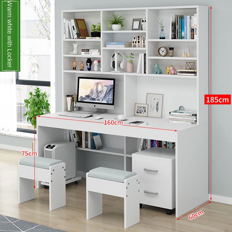 F Computer Desk Bookcase Combination Home Double Simple Office Student ...