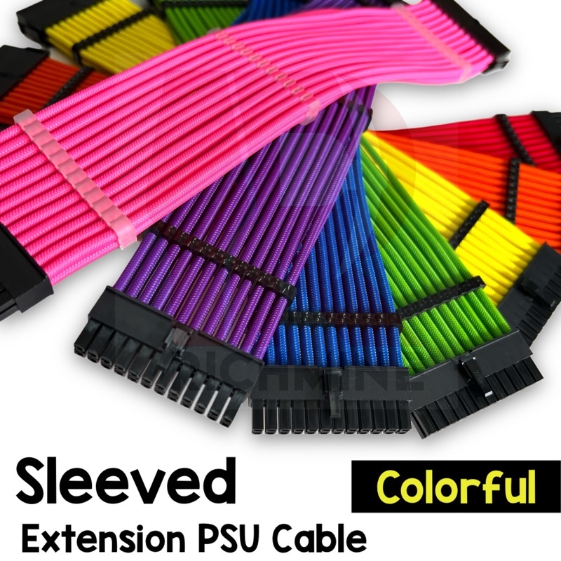 Rainbow Braided Modding Cable Sleeved Extension PSU COMB Sleeve GAMING ...