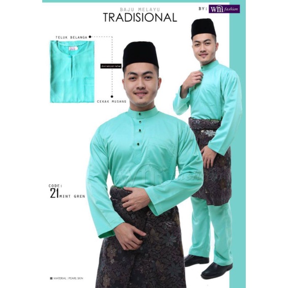 BAJU MELAYU TRADISIONAL MINT GREEN (BERPESAK) | Shopee Singapore