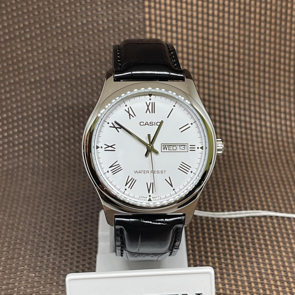 Casio MTP-V006L-7B White Analog Black Leather Roman Numeral Men's Watch ...