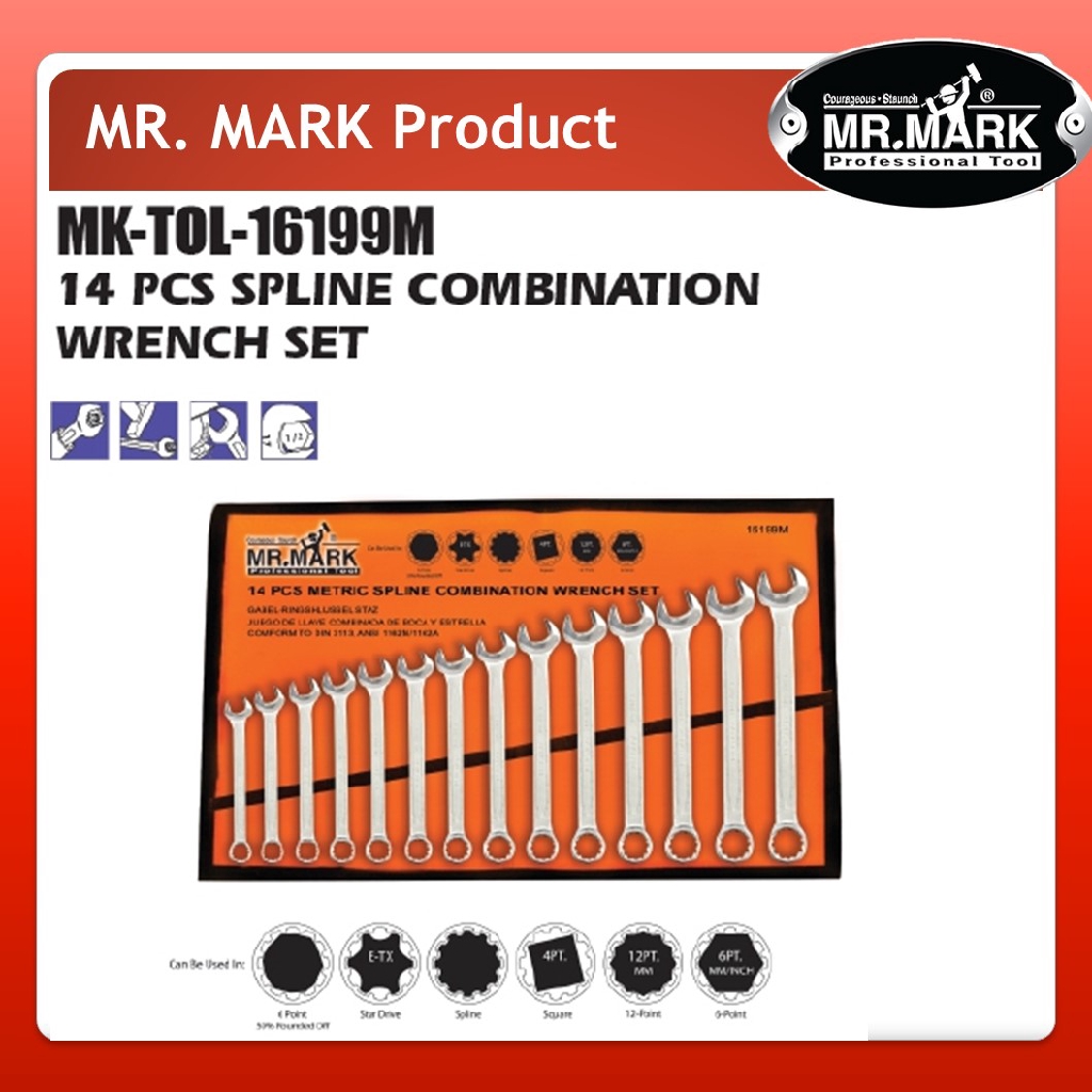 MK-TOL-16199M MR MARK 14 PCS SPLINE COMBINATION WRENCH SET | Shopee Singapore