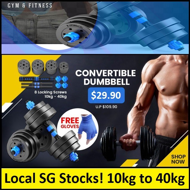 Convertible Dumbbell 10kg to 40kg Dumb bell to Bar Bell. SG Stock ...