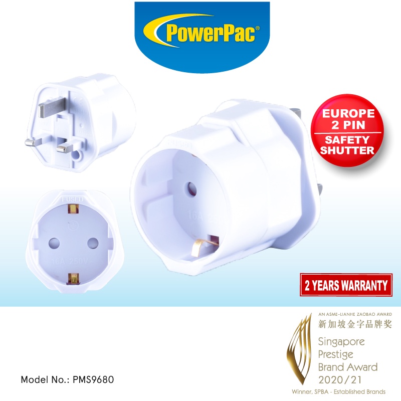 PowerPac Travel Adapter for Europe 2 pin, 2 pin to 3 Pin Adapter ...