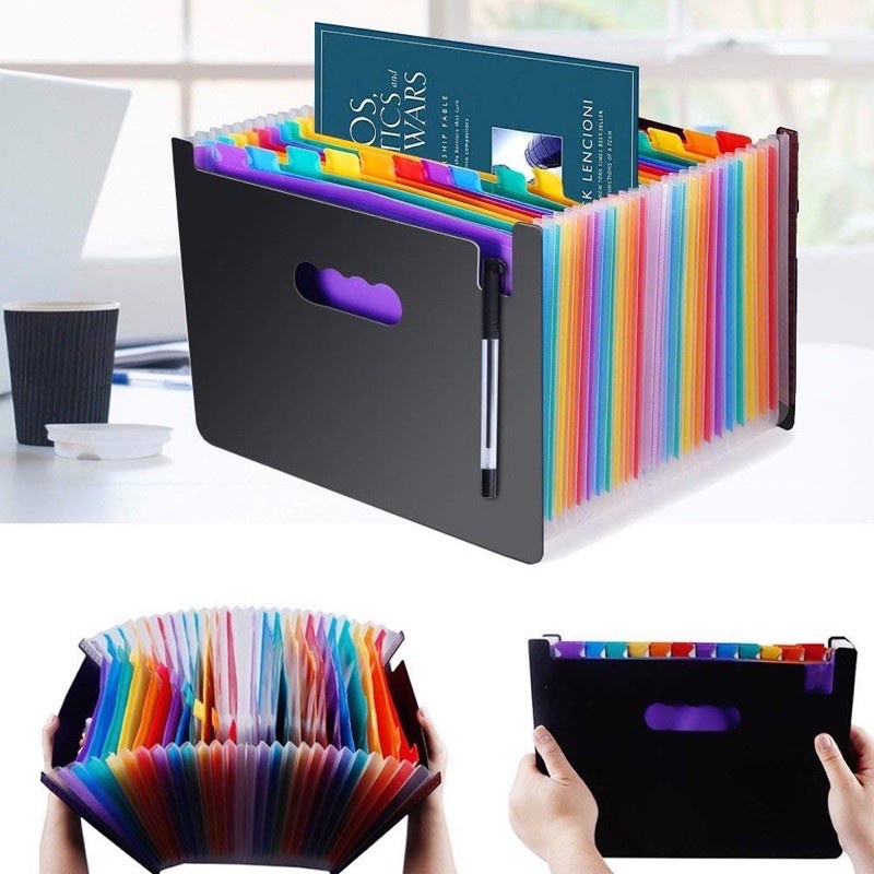 24 Pockets Expanding File Folder A4 Document Organizer High Capacity ...