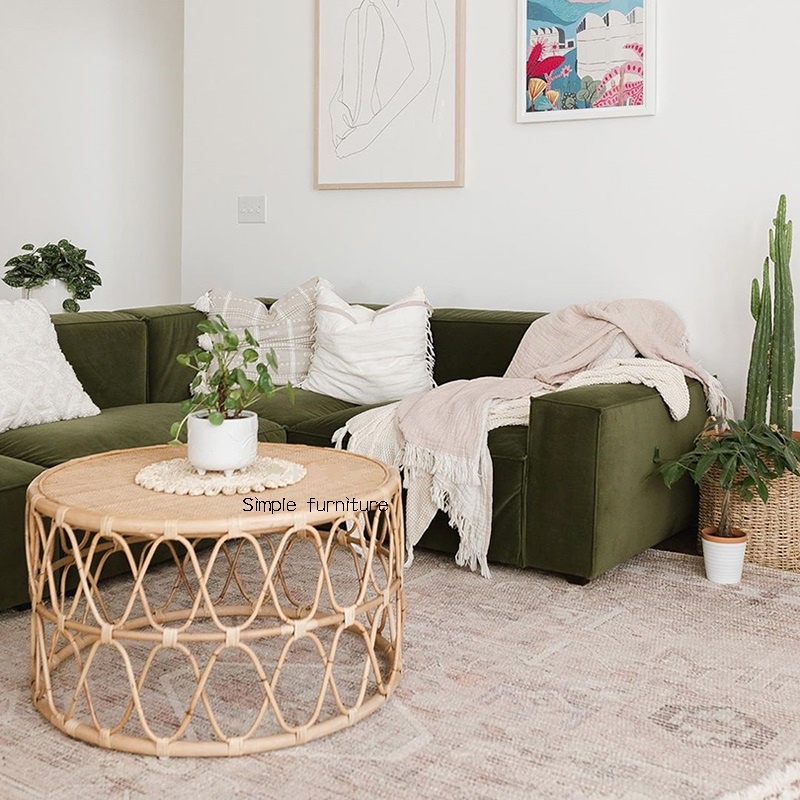 Nordic Rattan Tea Table Resort Style Wooden Coffee Sofa Desk Storage ...