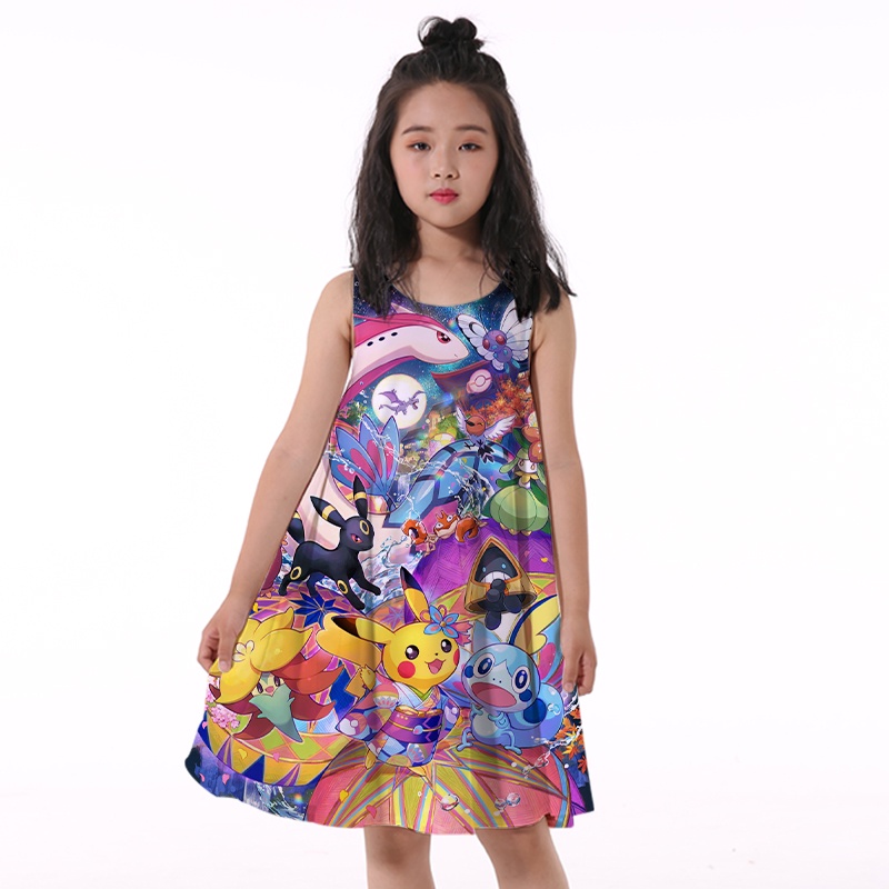 Girls Fashion Dress Pokemon 3d Print Sleeveless Dress Pikachu Jeni ...