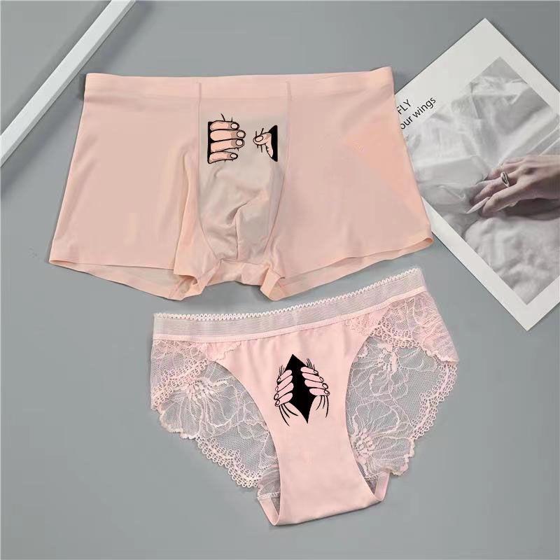 Couple Underwear Set 2pcs Ice Silk Cute Printing Couples Matching