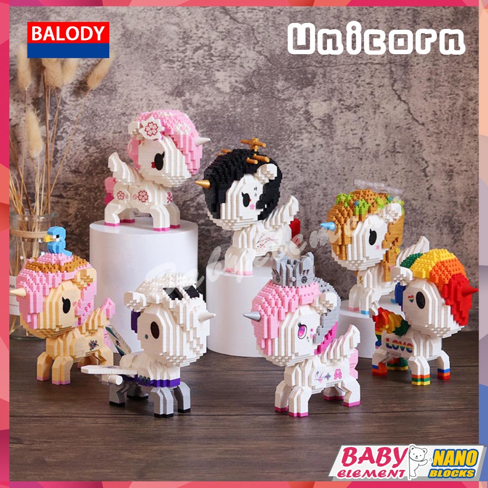 Nano Blocks unicorn Building Blocks Cartoon Rainbow Pony Model Doll ...