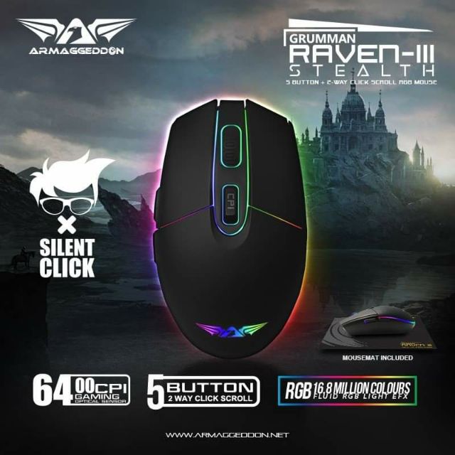 Armaggeddon Raven III Stealth ( 6400 CPI ) RGB Silent Click / NON ...