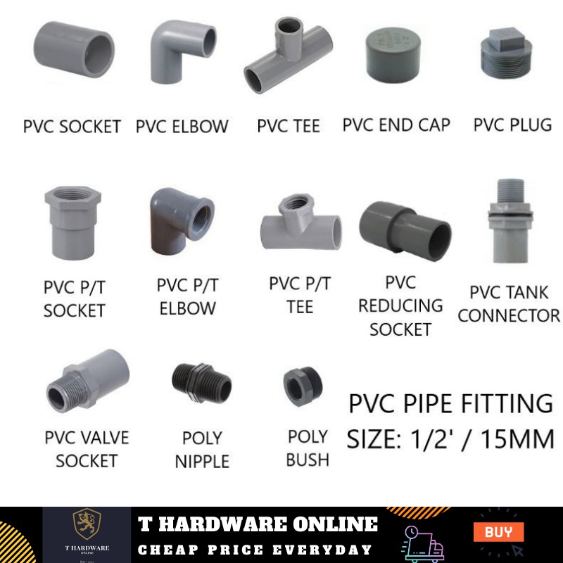 15mm (1/2"INCH) PVC Fitting Connector Socket Elbow Tee PT Socket Valve ...