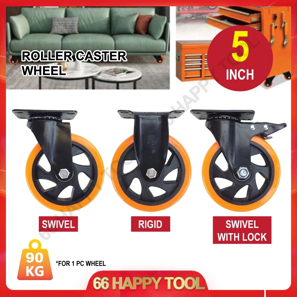 Roller Caster Wheel 5" 125mm Heavy Duty 90kg Load Rigid/Swivel/Brake ...