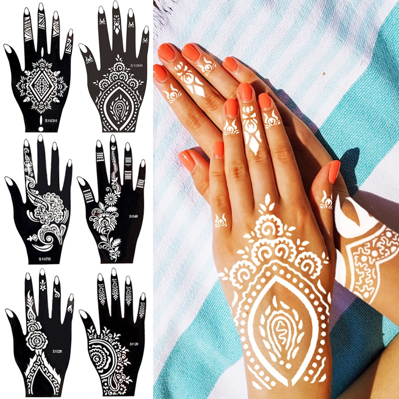 2pcs/pair Henna Tattoo Stencil Temporary Hand Tattoos DIY Body Art ...