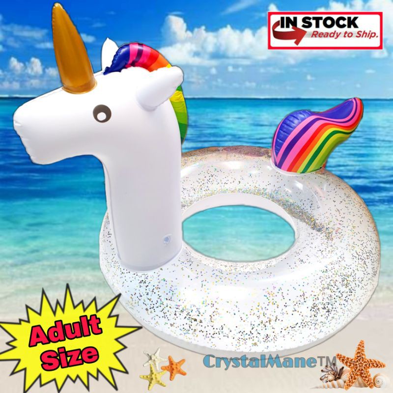 Inflatable Rainbow Unicorn Design Float Adult Size Swim Ring.Rainbow Unicorn Swimming Float For ...