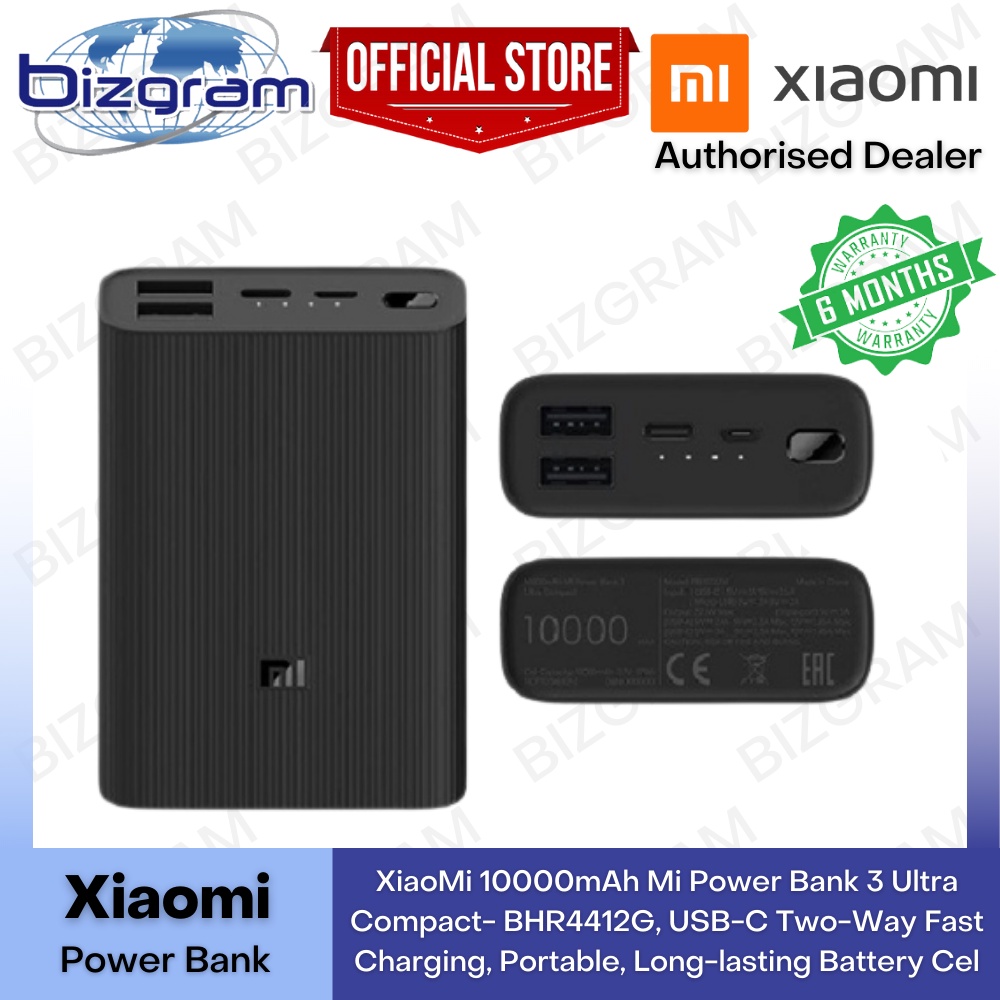XiaoMi 10000mAh Mi Power Bank 3 Ultra Compact- BHR4412GL USB-C Two-Way ...
