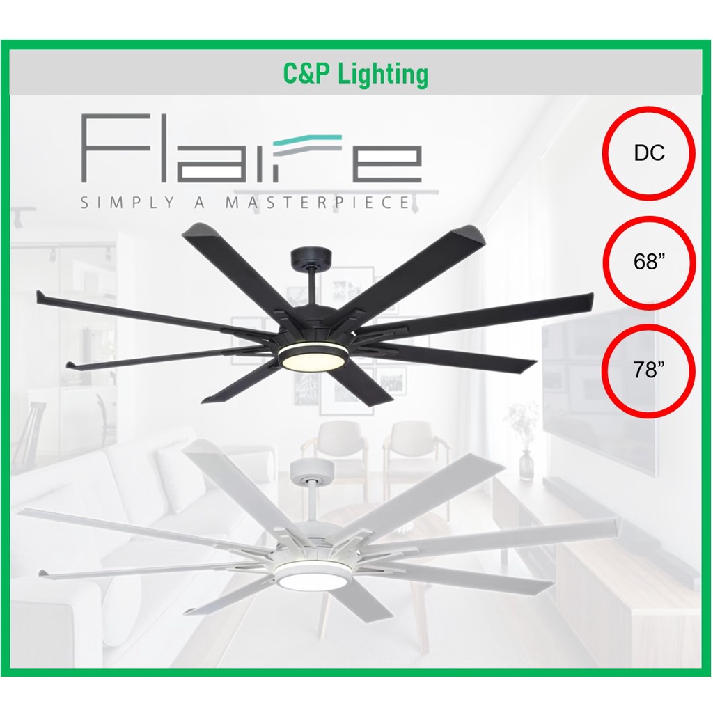 Flaire Infinium DC-375 68" / 78" 8 Blades Aluminium Ceiling Fan with ...