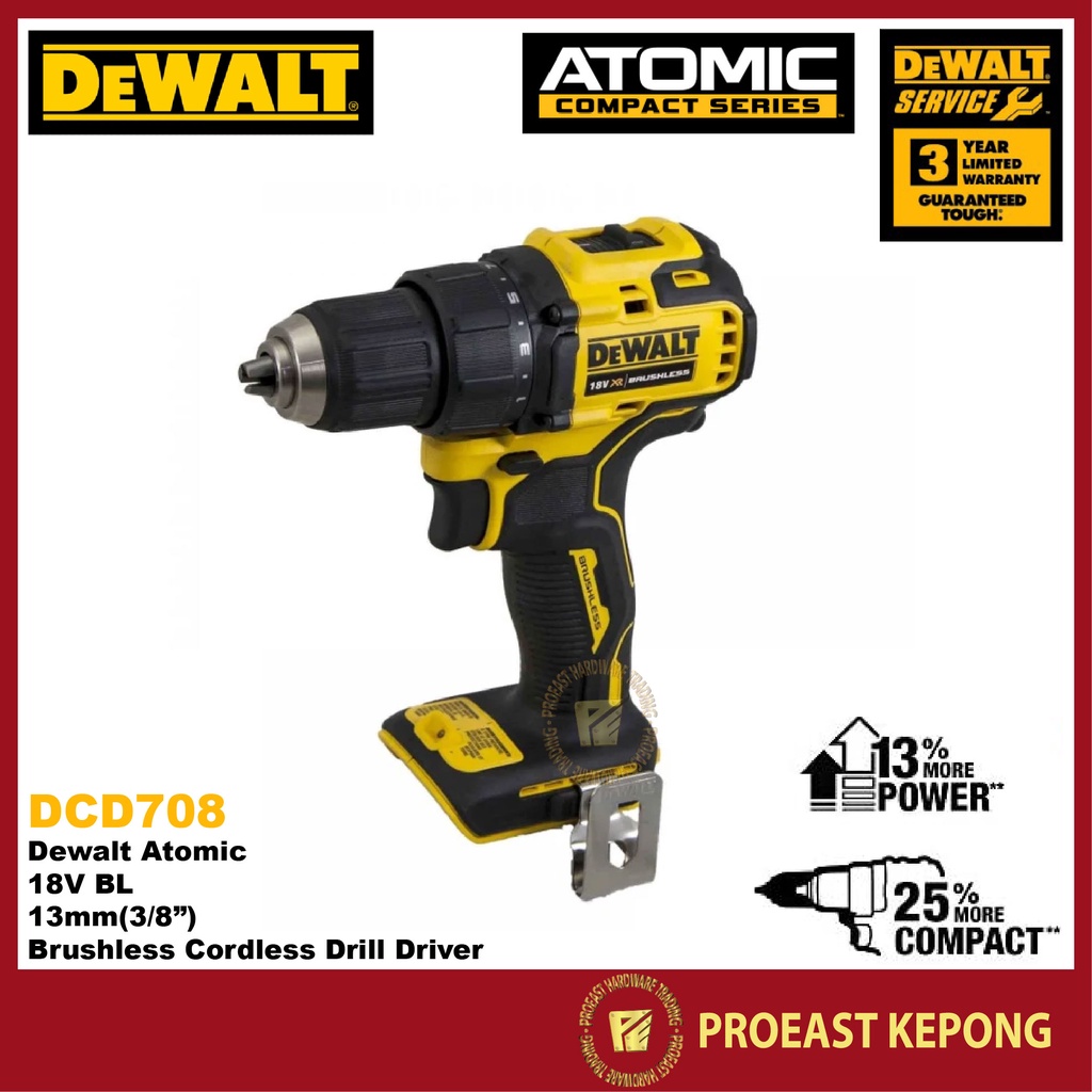 Dewalt Atomic DCD708 18V 13mm ( 3/8" ) Brushless Cordless Drill Driver ...