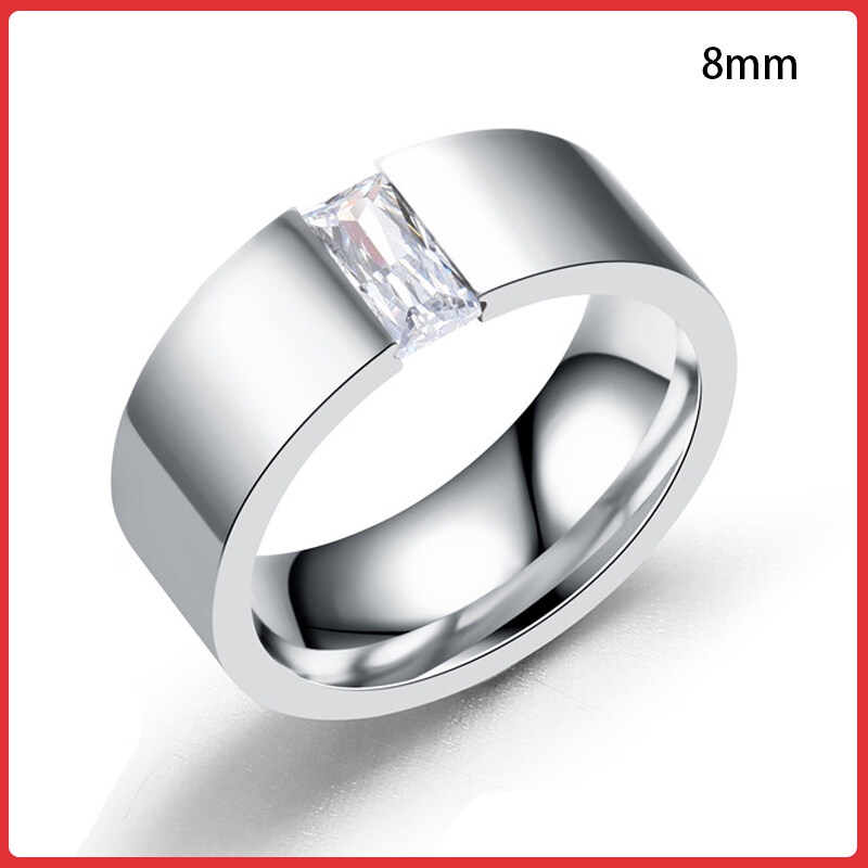 8mm Open Micro-inlaid Zircon Ring for Men Silver Fashion Titanium Steel ...