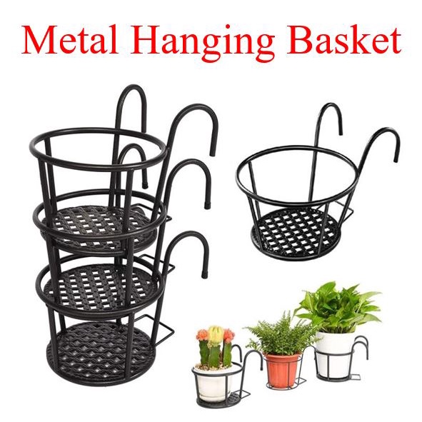 Hanging Railing Planter Baskets Flower Pot Holder Hanger Iron Potted ...