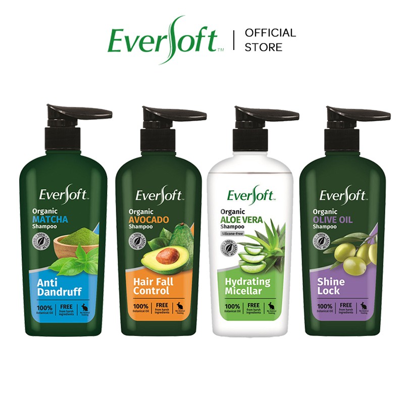 EVERSOFT Organic Olive Oil/Avocado/Aloe Vera/Icy Matcha Shampoo 480ml ...