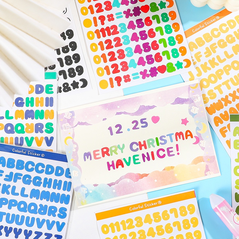 6 Sheets Creative Colorful Alphabet Number Stickers Student Handbook ...