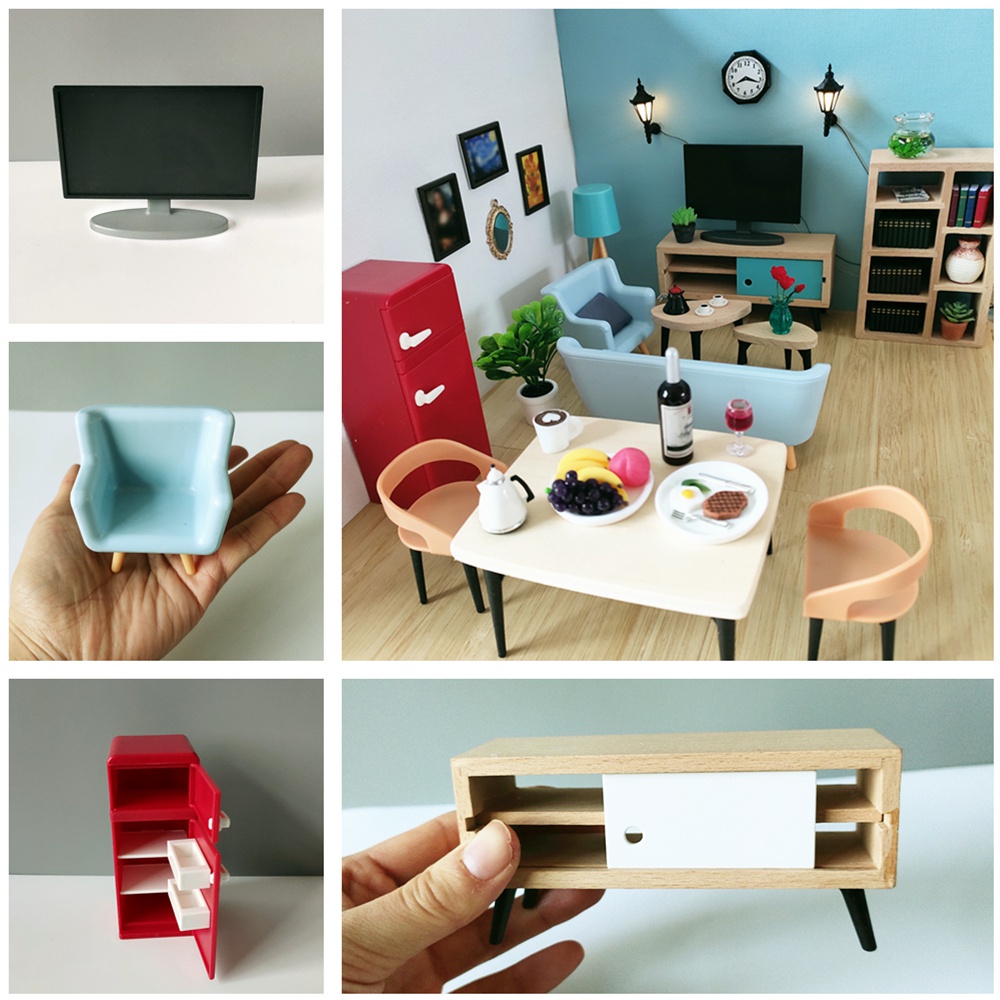 1:12 Dollhouse Furniture Mini TV/Cabinet/Sofa/Fridge/Table/Chair Living ...