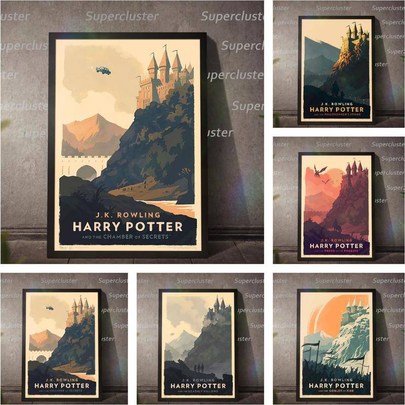 Harry Potter Canvas Painting Retro Hogwarts Abstract art Posters Wall ...
