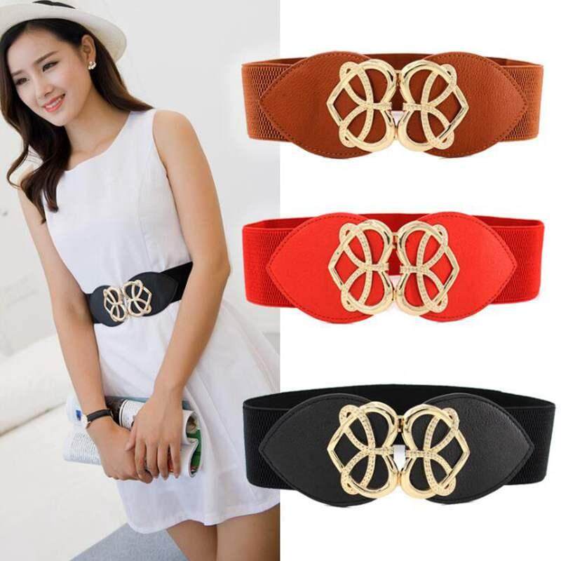 Chic Gold Heart Buckle Elastic Women Waist Belt Fashion PU Leather ...