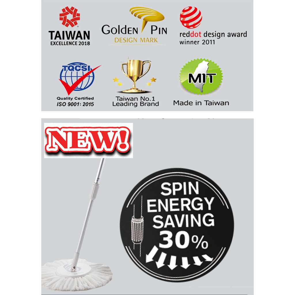 SupaMop Spin Mop Pole Set Hand Press Mop Handle Labour Saving Mop Stick ...