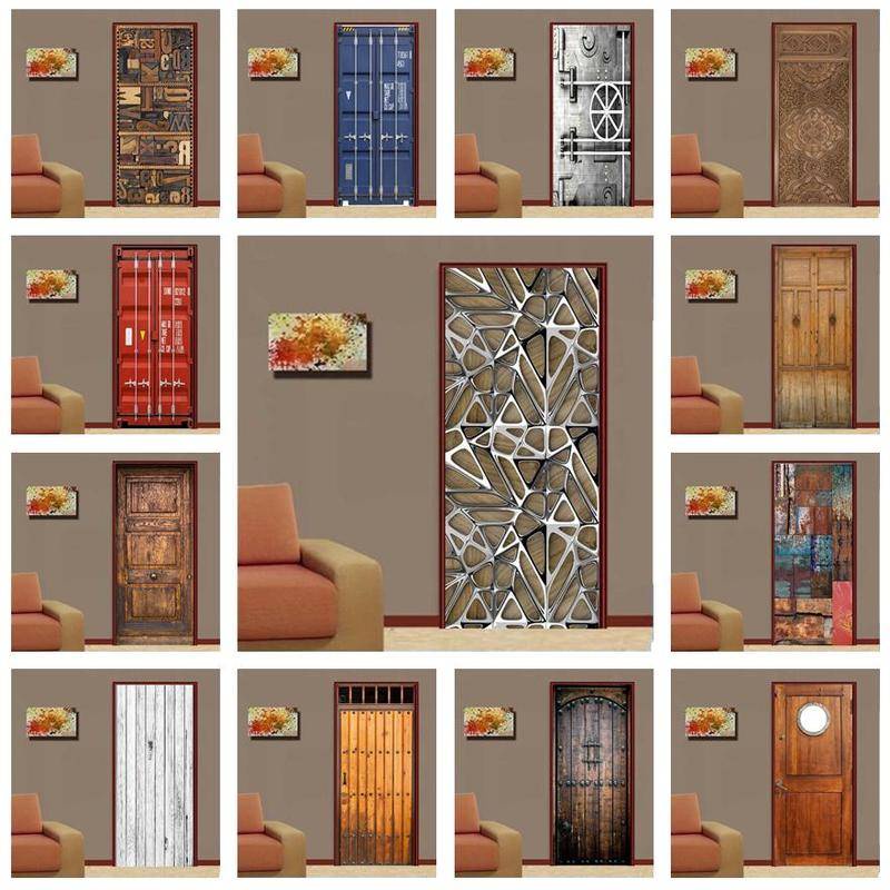 PVC Self-Adhesive Metal Door Stickers DIY Removable Wooden Doors Decal ...