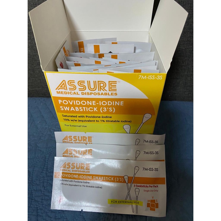 ASSURE Povidone Iodine Swabsticks 25 packs/box (3s per pack) | Shopee ...