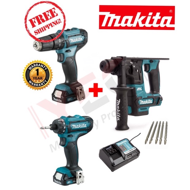 MAKITA COMBO SET ( HR166 DZ ROTARY HAMMER + HP333 D 12V HAMMER DRILL + DF031 12V CORLESS DRILL ...