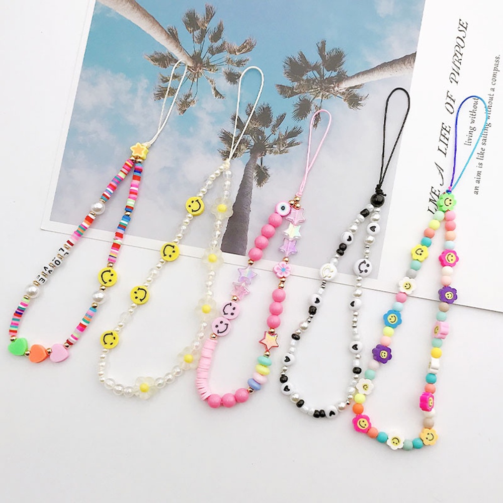 Colorful Smile Pattern Round Heart Shaped Beads Diy Mobile Phone Strap ...