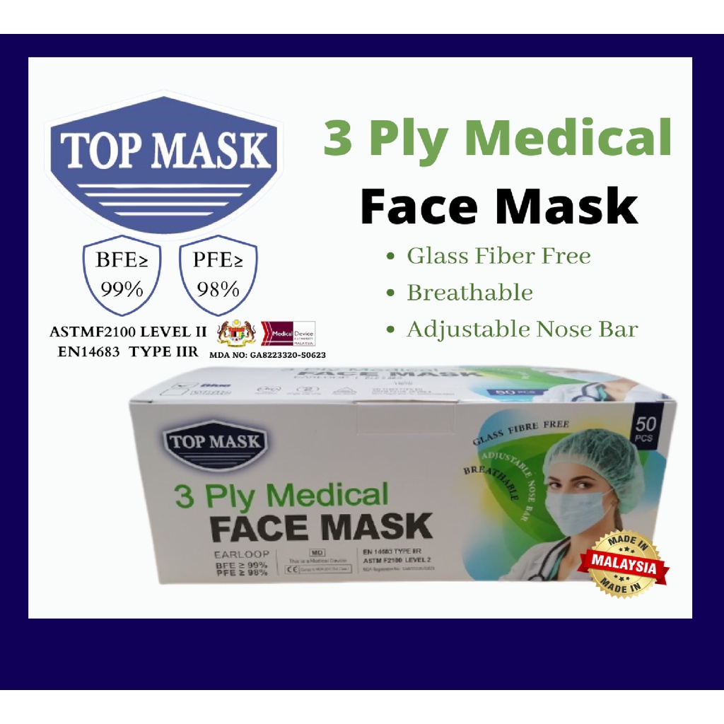 Top Mask 3 ply Medical Face Mask (Ear Loop) | Shopee Singapore
