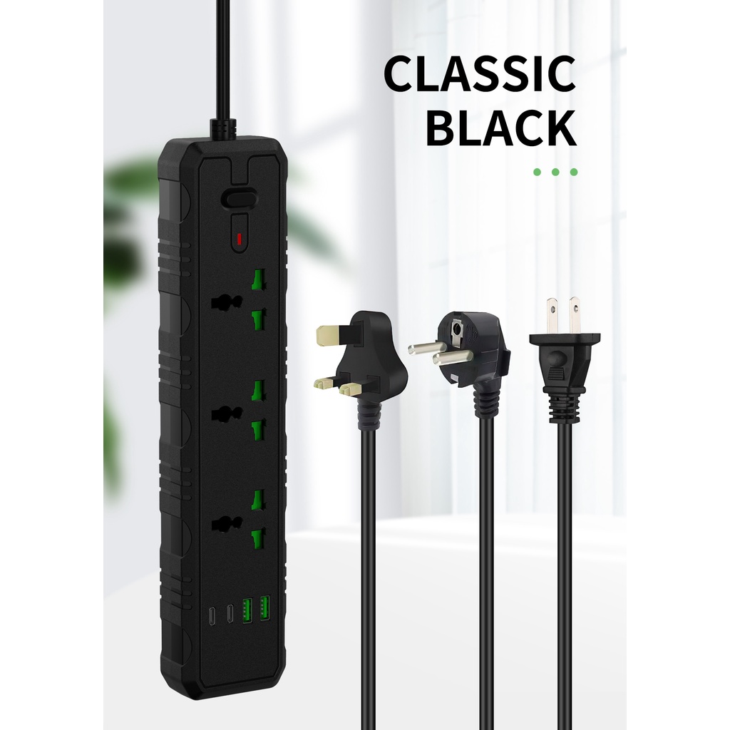 UK Plug TB-T25 3000W Power Strip Universal Power Outlet 3×sokets 2×PD 2 ...