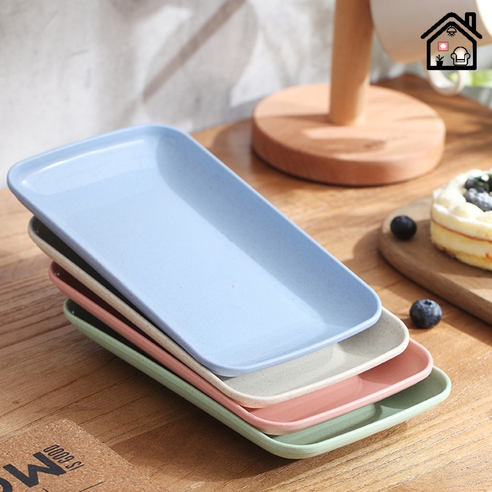 Household Wheat Straw Dinner Plate / Rectangular Dessert Snack Plates ...