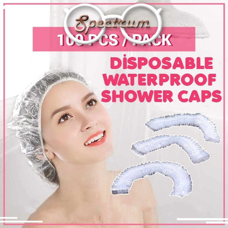(100 PCS) Disposable Waterproof Shower Cap Hair Bath Cover Plastic ...