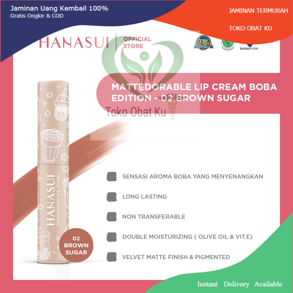 Original Hanasui Mattedorable Lip Cream Boba Edition-02 Brown Sugar ...