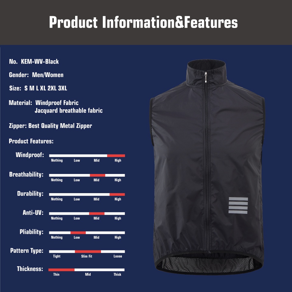 KEMALOCE Cycling Vest Winproof Navy Blue Men 2024 Sleeveless Bicycle ...