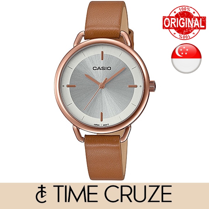 [Time Cruze] Casio Analog Quartz Brown Leather Strap Silver Dial Women Watch LTP-E413PL-7ADF LTP ...