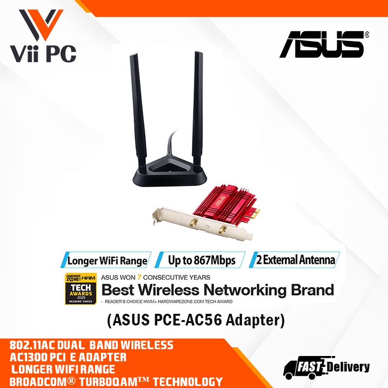 ASUS PCE-AC56 802.11ac Dual-band Wireless-AC1300 PCI-E Adapter with ...