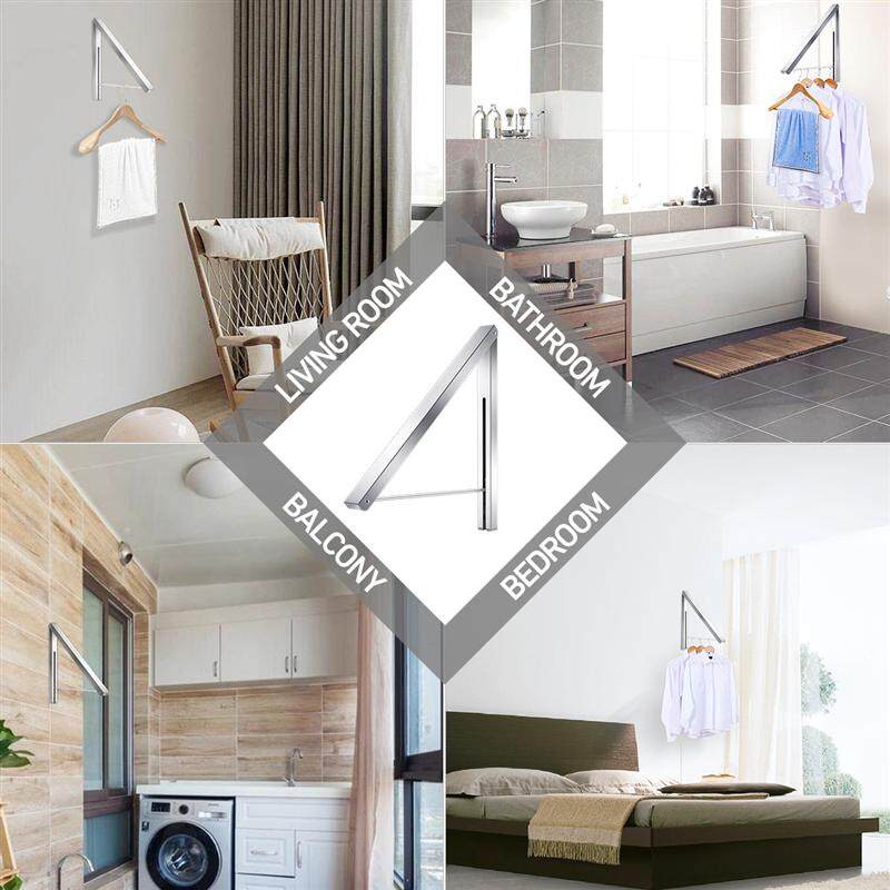 Aluminum Foldable Wall Mounted Retractable Clothes Hanger Laundry Towel ...