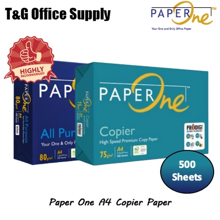 Paper One A4 Copier Paper 75GSM / 80GSM (500 Sheets Per Ream) | Shopee ...