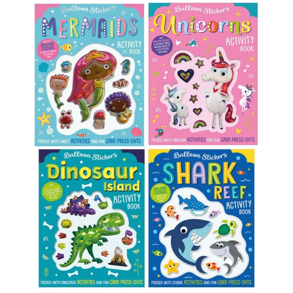 Balloon Stickers Mermaids/Shark Reef/Dinosaur Island/Unicorns/Foodie ...