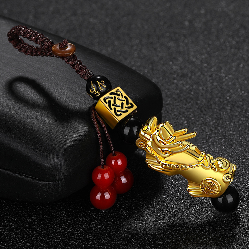 24K Gold Pixiu Car Keychain Pendant Pixiu Keyring Ornaments Fortune ...