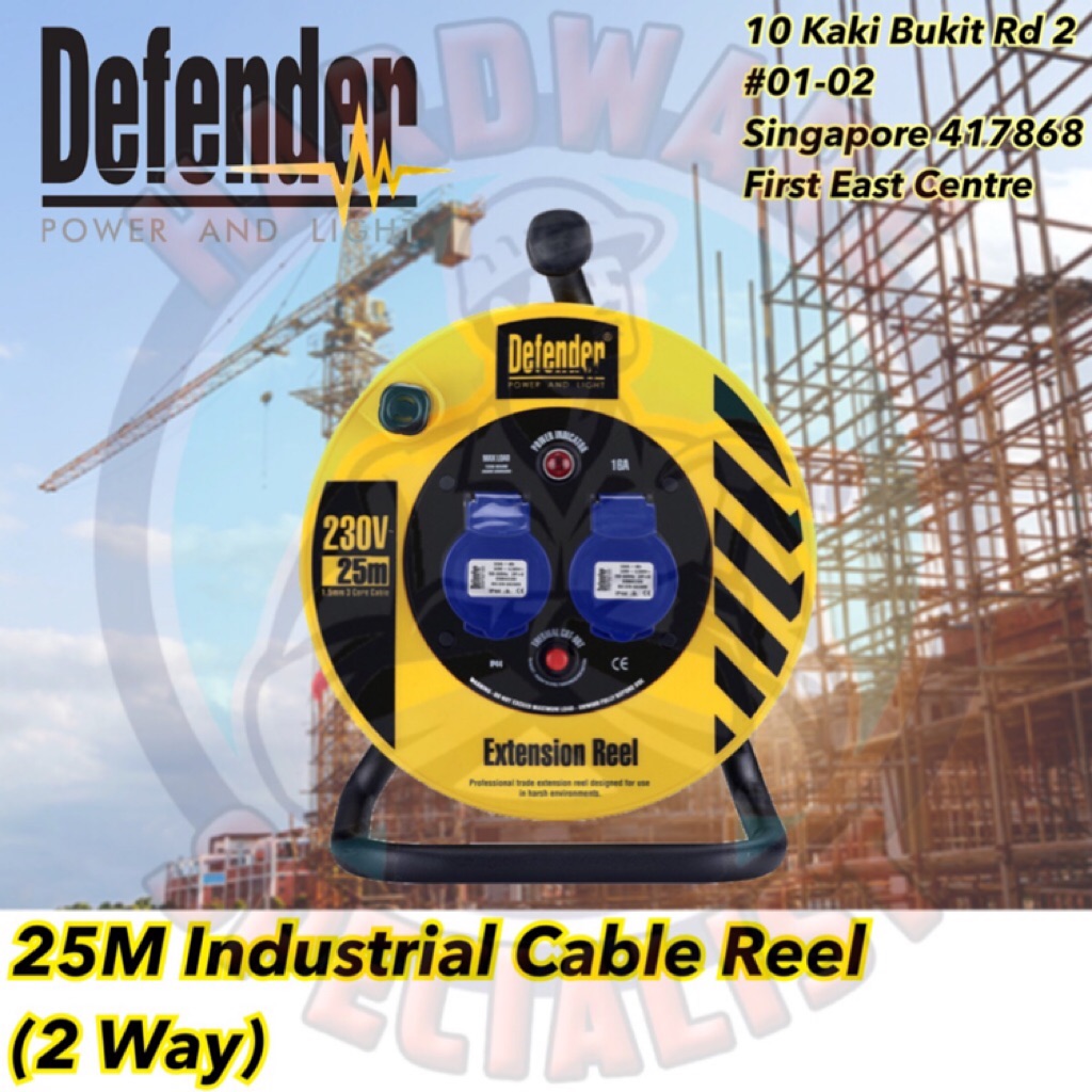 Defender 25M Extension Industrial Cable Reel (2 Way) | Shopee Singapore