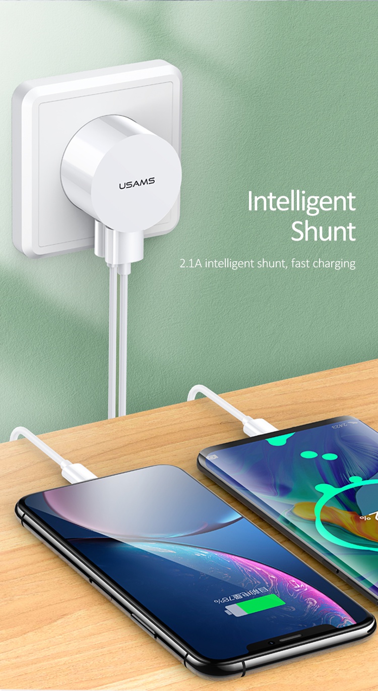 USAMS T20 10W EU US UK Plug Dual USB Ports Round Travel Charger Fast ...