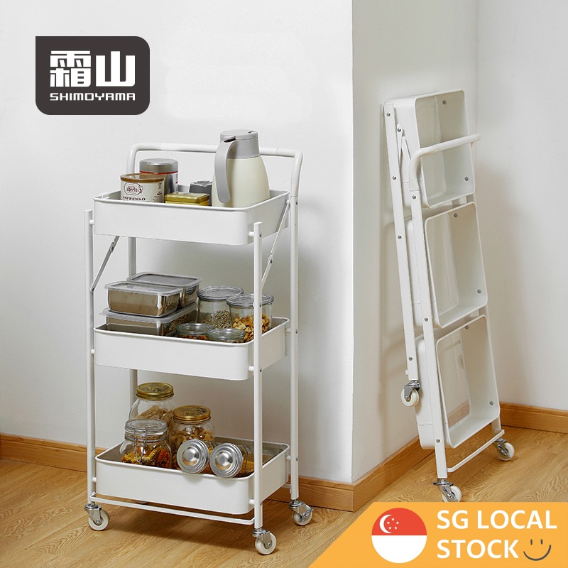 SHIMOYAMA Foldable Shelves with Wheels Trolley Rack 3-Tier Kitchen ...