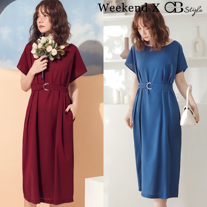 Weekend X Ob Design Work Women Clothes Short Sleeve Long Belt Midi Maxi ...